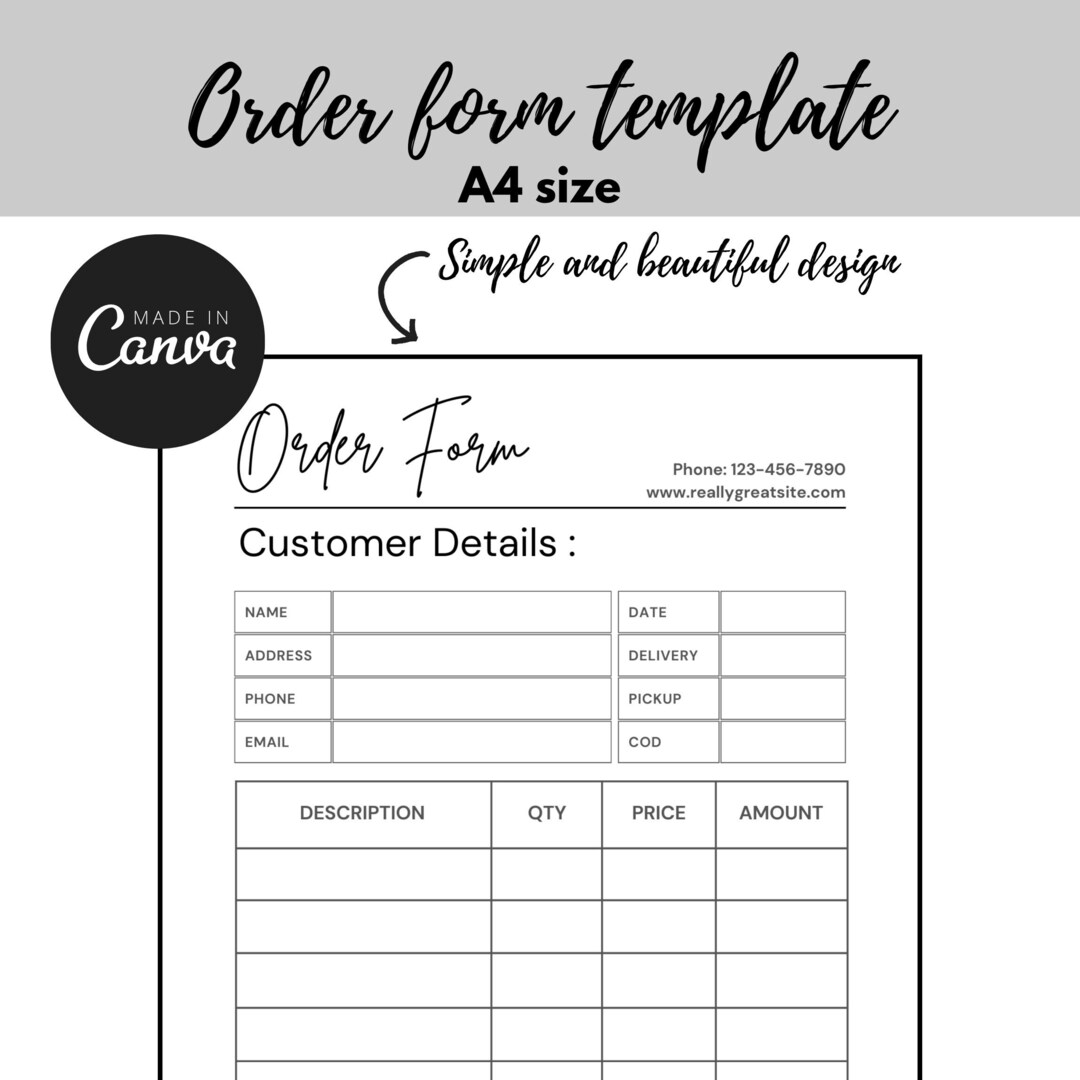 Order Form Template Editable Customer Order Form Printable - Etsy