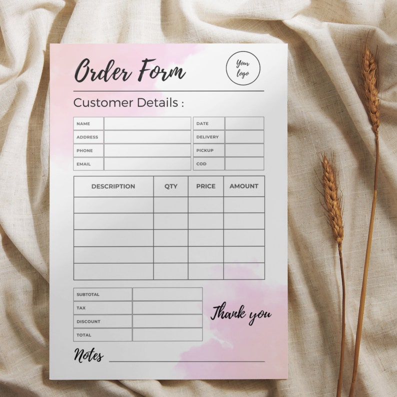 Order Form Printable Editable Order Form Template Small - Etsy