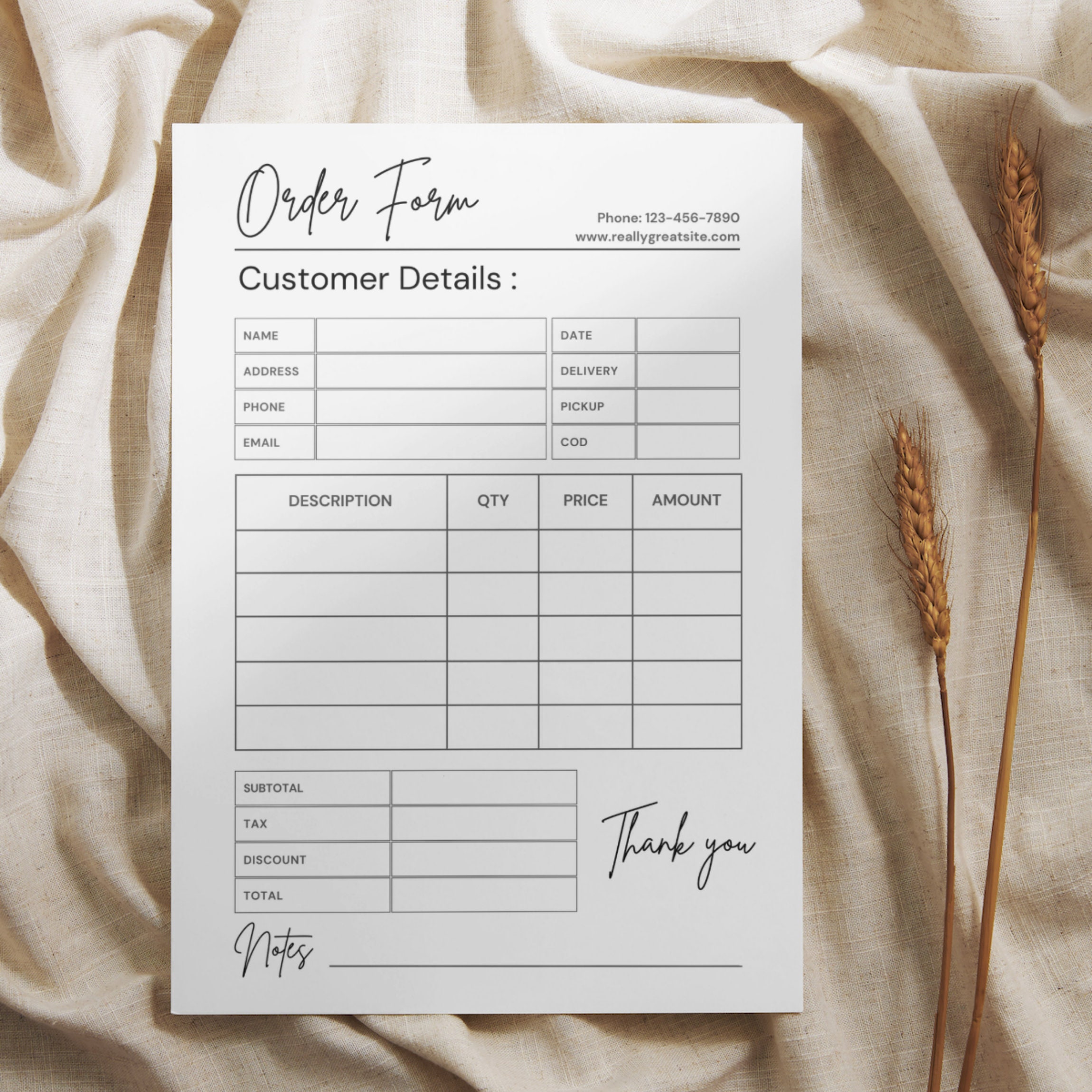Order Form Template Editable Customer Order Form Printable - Etsy