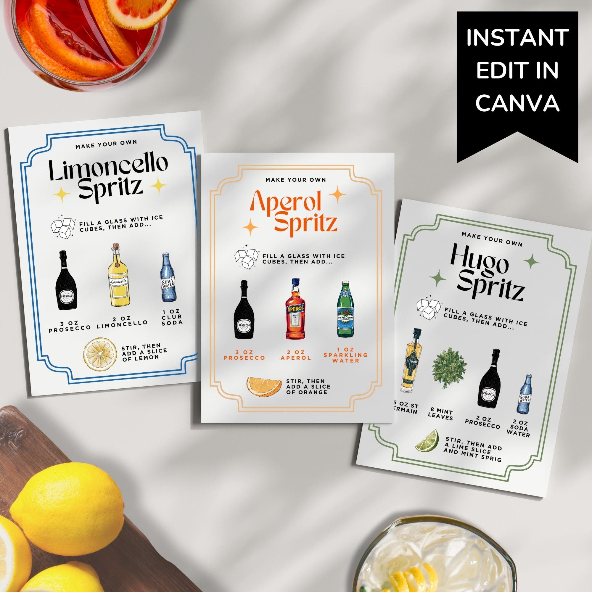 3 Spritz Station Sign Set, Aperol Spritz Recipe Card Printable ...