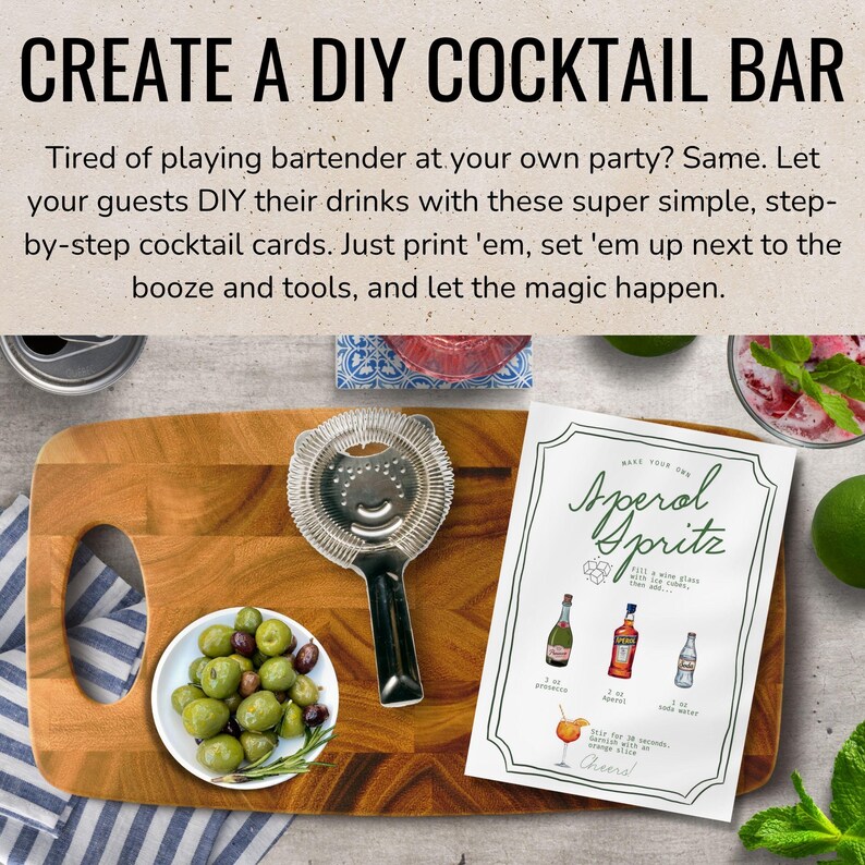 Aperol Spritz Recipe Card Editable, Watercolor Drink Station Poster ...