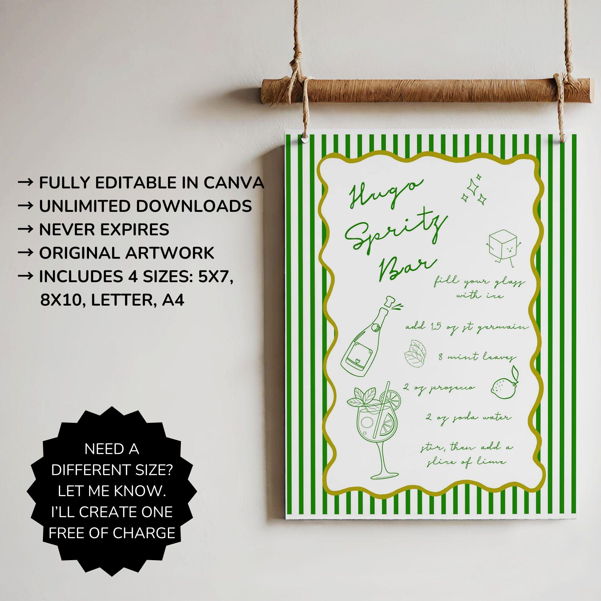 Hugo Spritz Recipe Card Template, Make Your Own Spritz Station Bar Sign ...