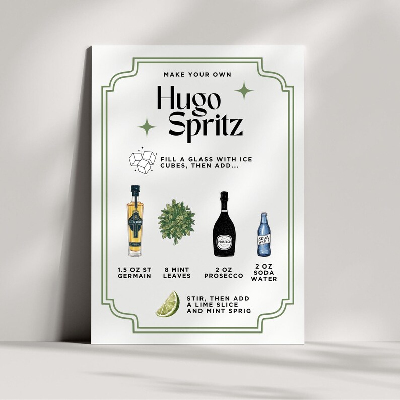 Hugo Spritz Bar Sign Template, Spritz Station DIY Cocktail Sign ...