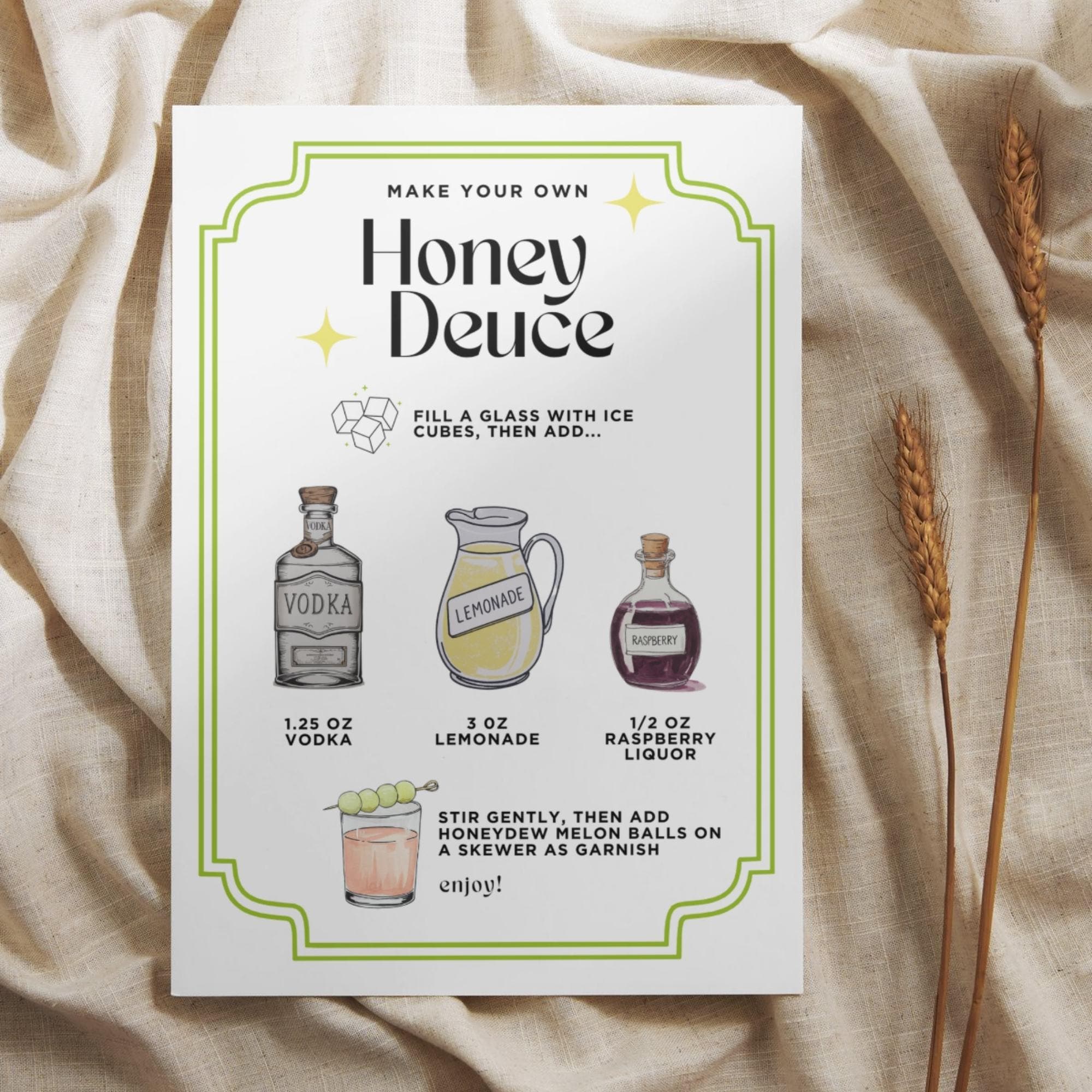 Honey Deuce Sign, Cocktail Recipe Template, Editable Cocktail Menu Card ...