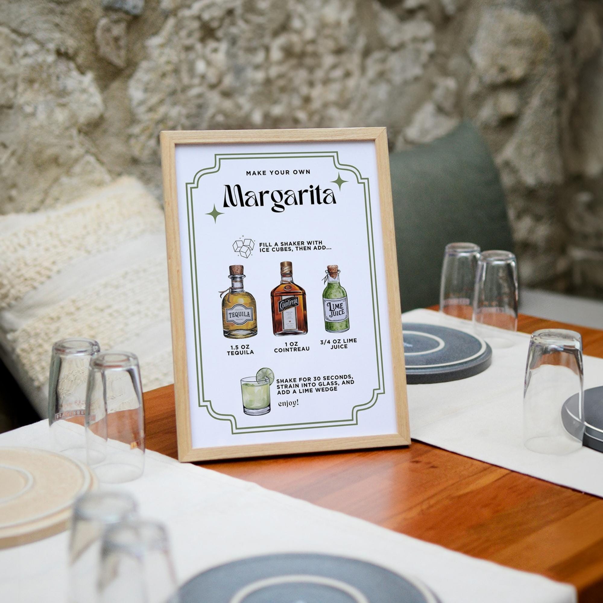 Margarita Recipe Card Template, DIY Cocktail Sign Printable, Bar Sign ...