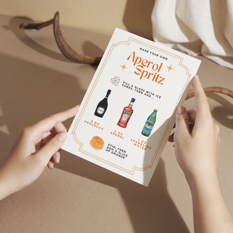 Signature Drink Aperol Spritz Recipe Card, Editable Make Your Own ...