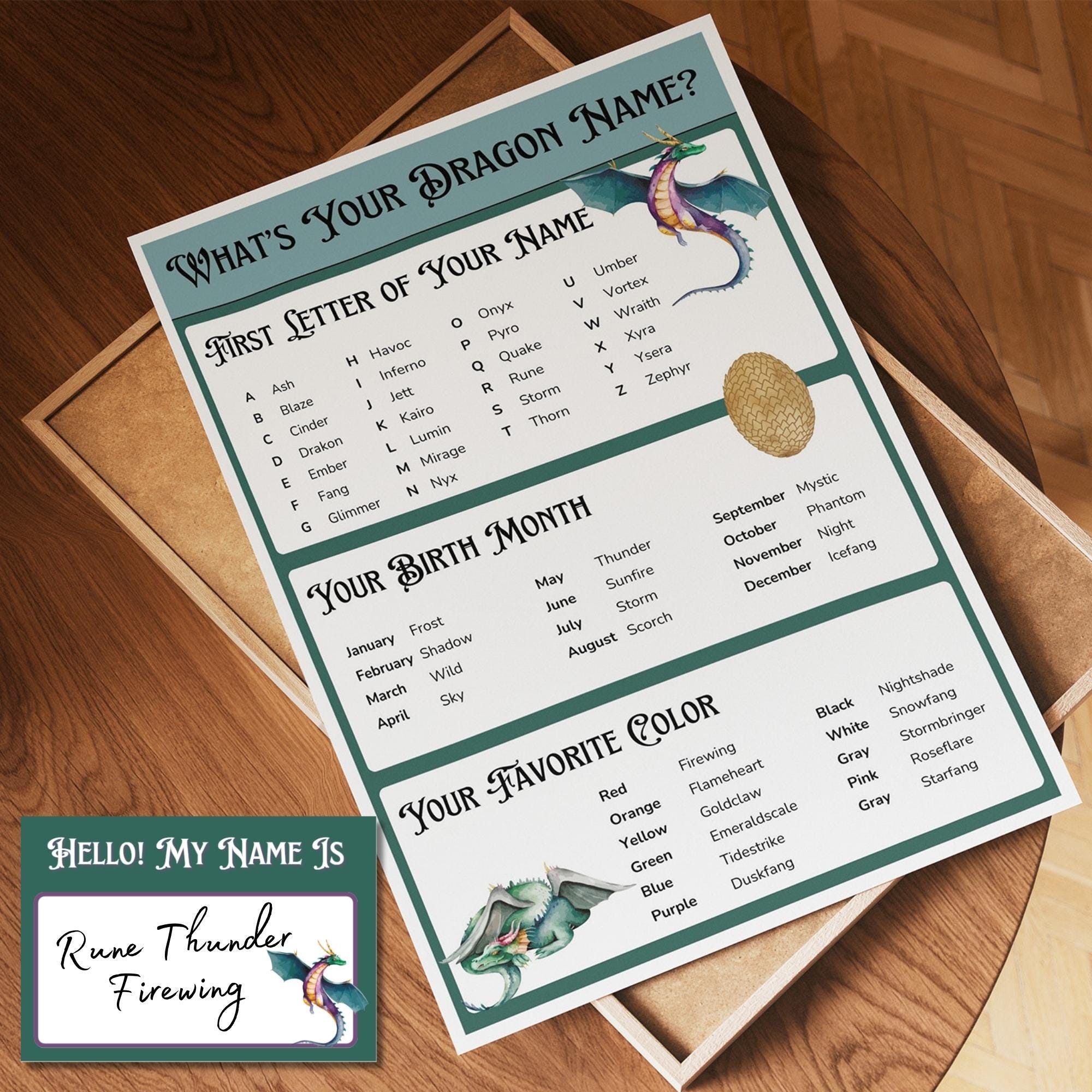 Whats Your Dragon Name Generator, Dragon Party Game Night Activity Kids ...