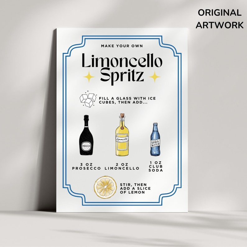 Limoncello Spritz Recipe Card, Spritz Bar Sign Template, Editable ...