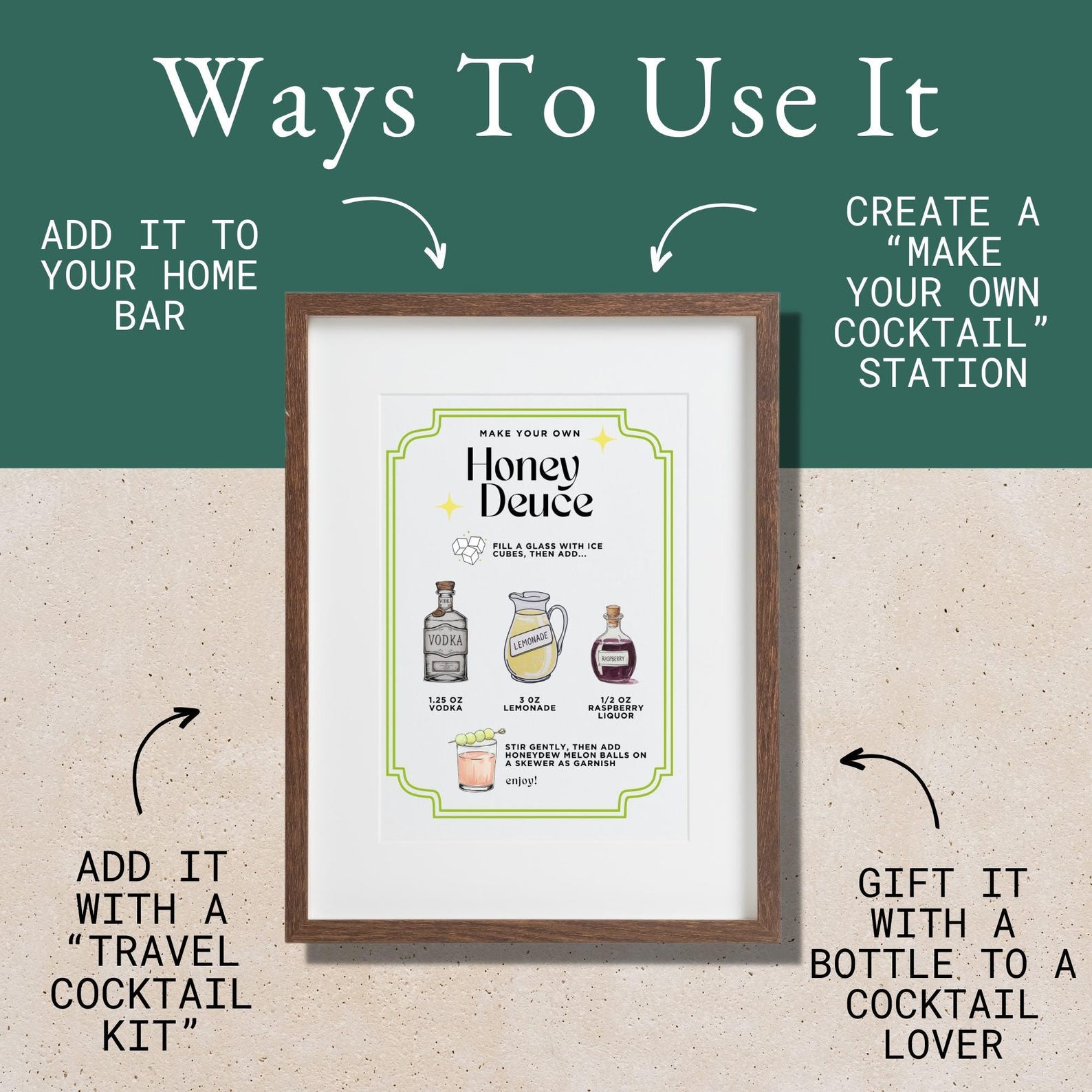 Honey Deuce Sign, Cocktail Recipe Template, Editable Cocktail Menu Card ...