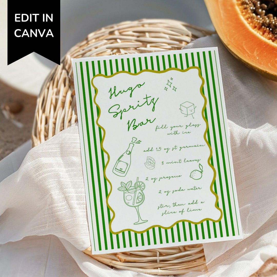 Hugo Spritz Recipe Card Template, Make Your Own Spritz Station Bar Sign ...