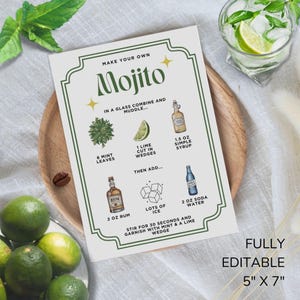 Mojito Cocktail Recipe Printable, Customizable Bar Menu Template ...