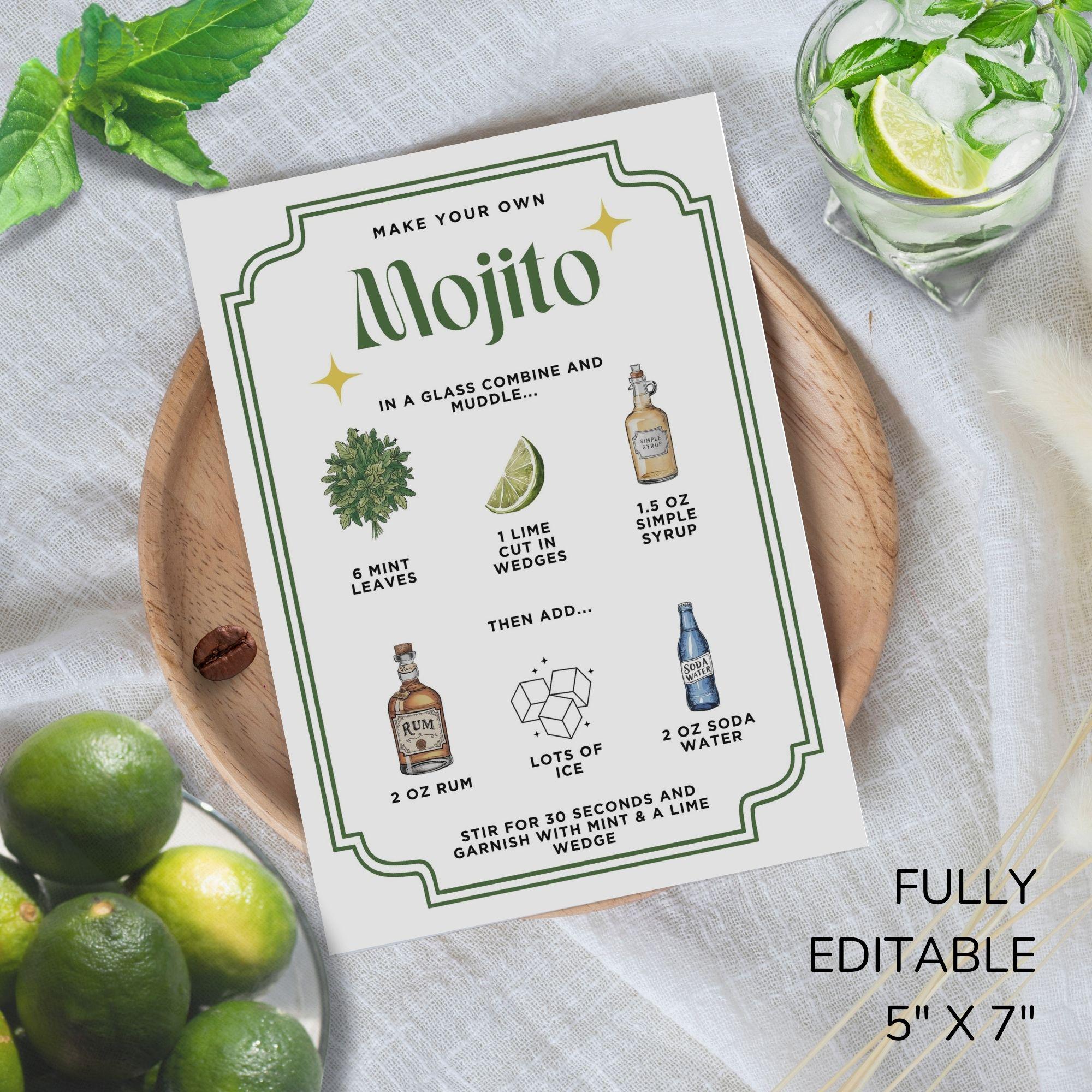 Mojito Cocktail Recipe Printable, Customizable Bar Menu Template ...