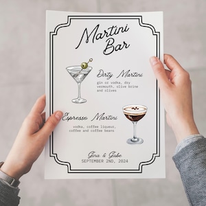 Martini Bar Menu Template, Dirty Martini Signature Drink Watercolor ...