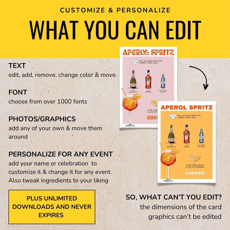 Aperol Spritz Bar Sign Template, Spritz Station DIY Cocktail Recipe ...