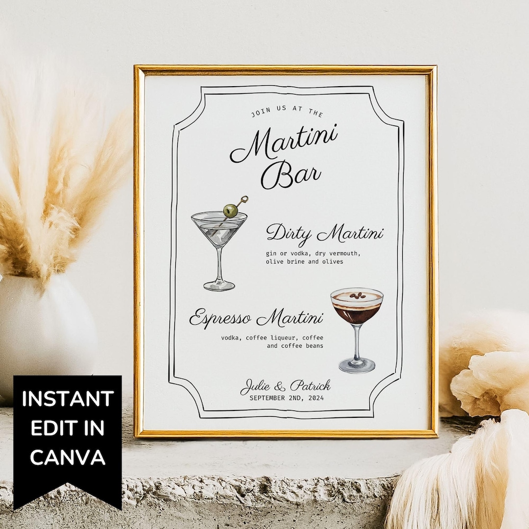 Martini Bar Sign Wedding Printable, Espresso Martini Signature Drink ...