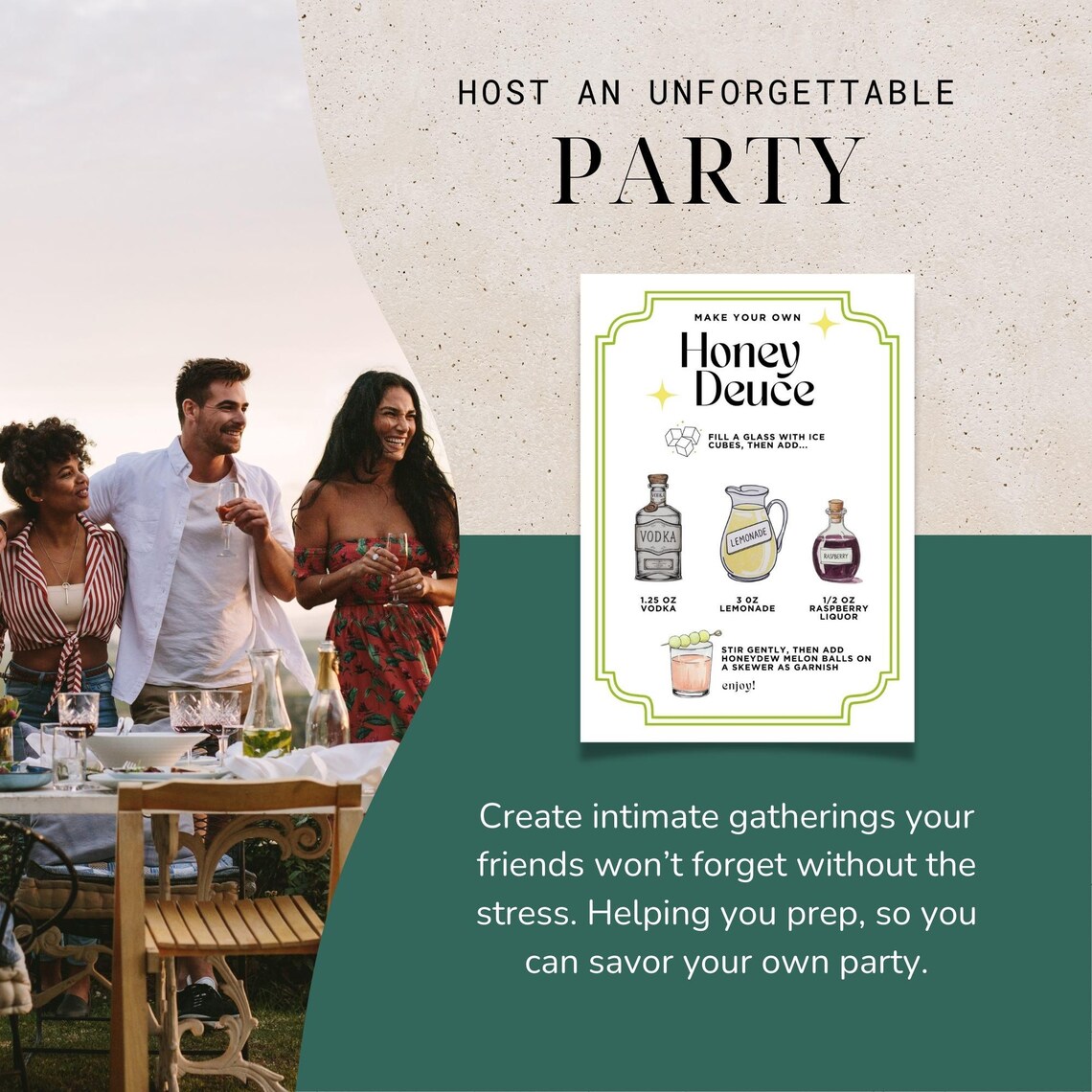 Honey Deuce Sign, Cocktail Recipe Template, Editable Cocktail Menu Card ...