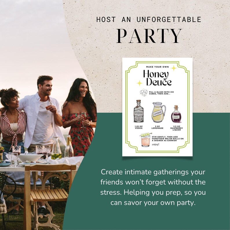 Honey Deuce Sign, Cocktail Recipe Template, Editable Cocktail Menu Card ...