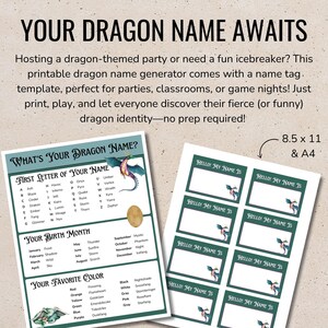 Whats Your Dragon Name Generator, Dragon Party Game Night Activity Kids ...