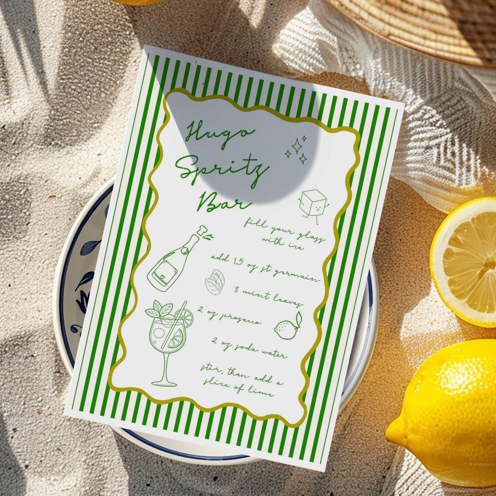 Hugo Spritz Recipe Card Template, Make Your Own Spritz Station Bar Sign ...