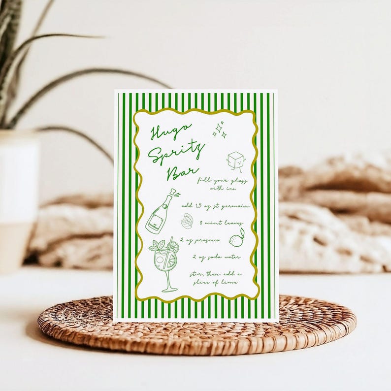 Hugo Spritz Recipe Card Template, Make Your Own Spritz Station Bar Sign ...