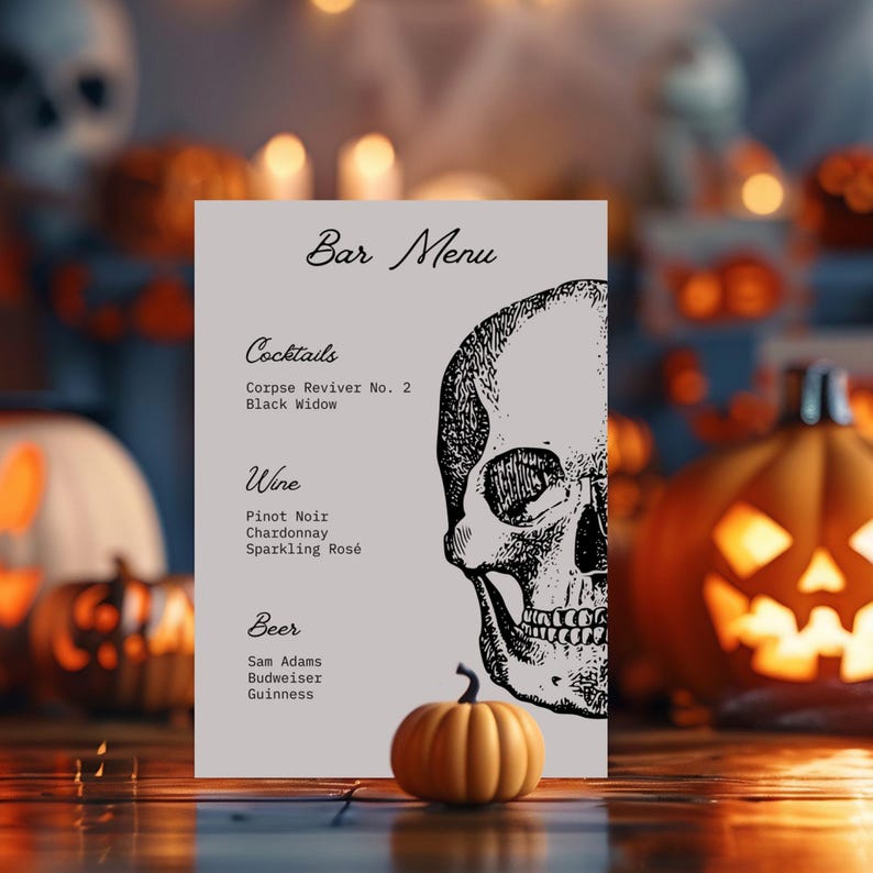 Editable Halloween Cocktail Menu Template, Adult Halloween Party Decor ...