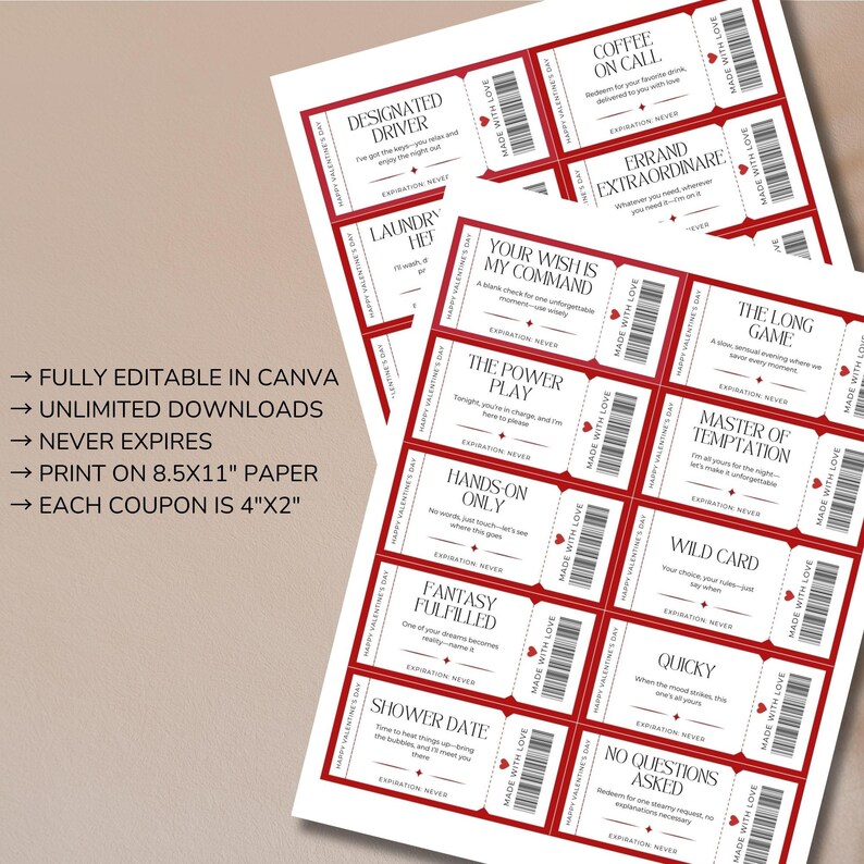 Editable Valentine Love Coupon Canva, Romantic Coupon for Him, Custom ...