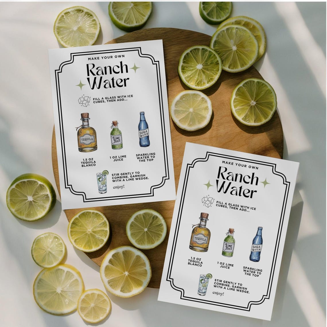 Editable Ranch Water Recipe Card Small, DIY Cocktail Sign, Drink Recipe ...