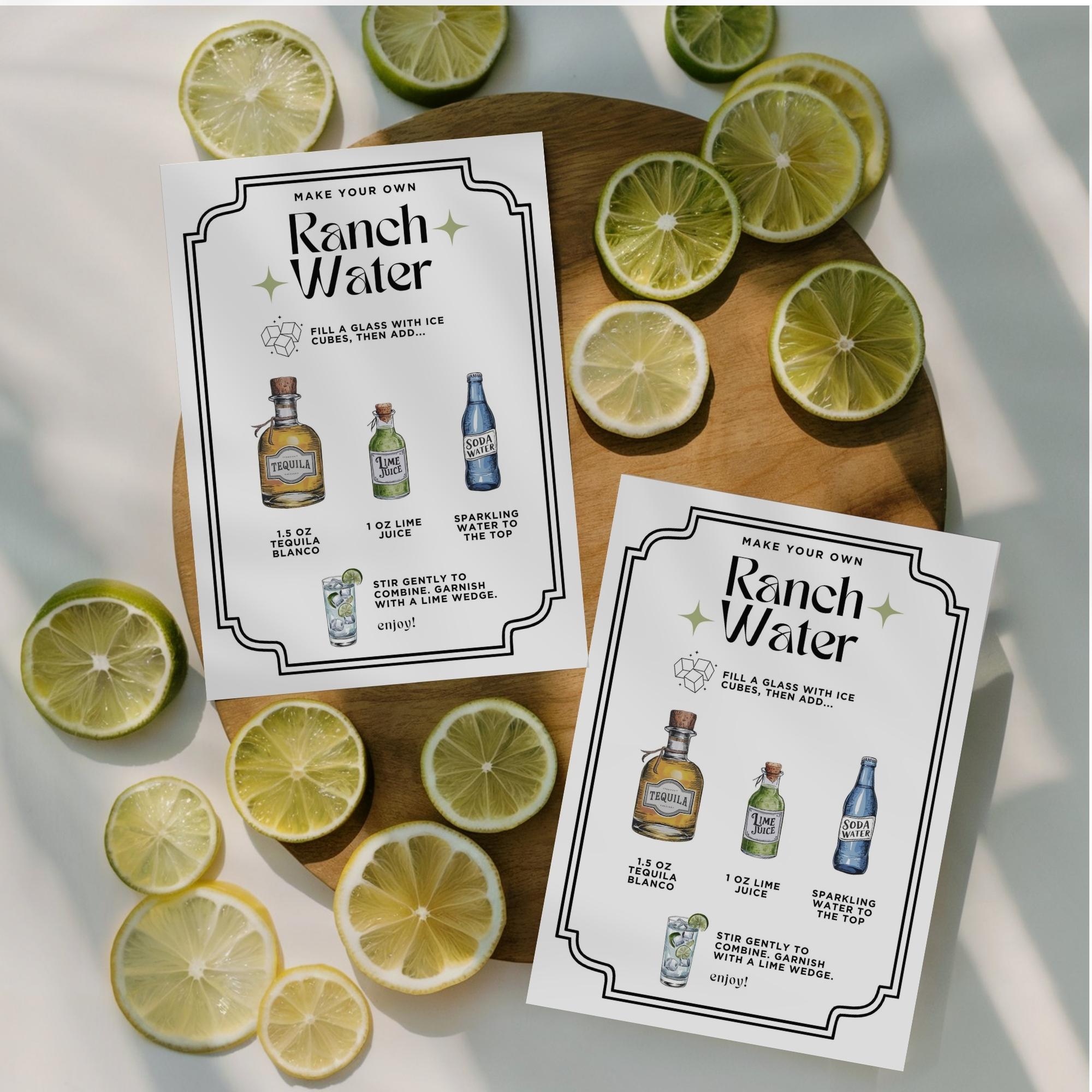 Editable Ranch Water Recipe Card Small, DIY Cocktail Sign, Drink Recipe ...