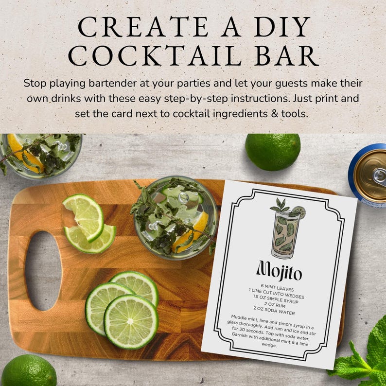 Editable Cocktail Recipe Card Set, Drink Recipe Card Template ...