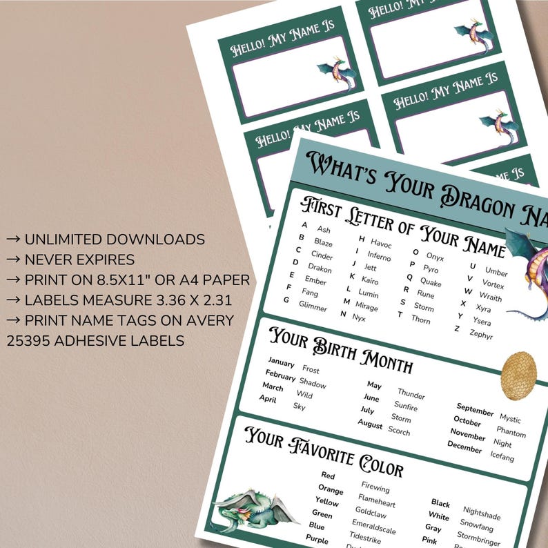 Whats Your Dragon Name Generator, Dragon Party Game Night Activity Kids ...