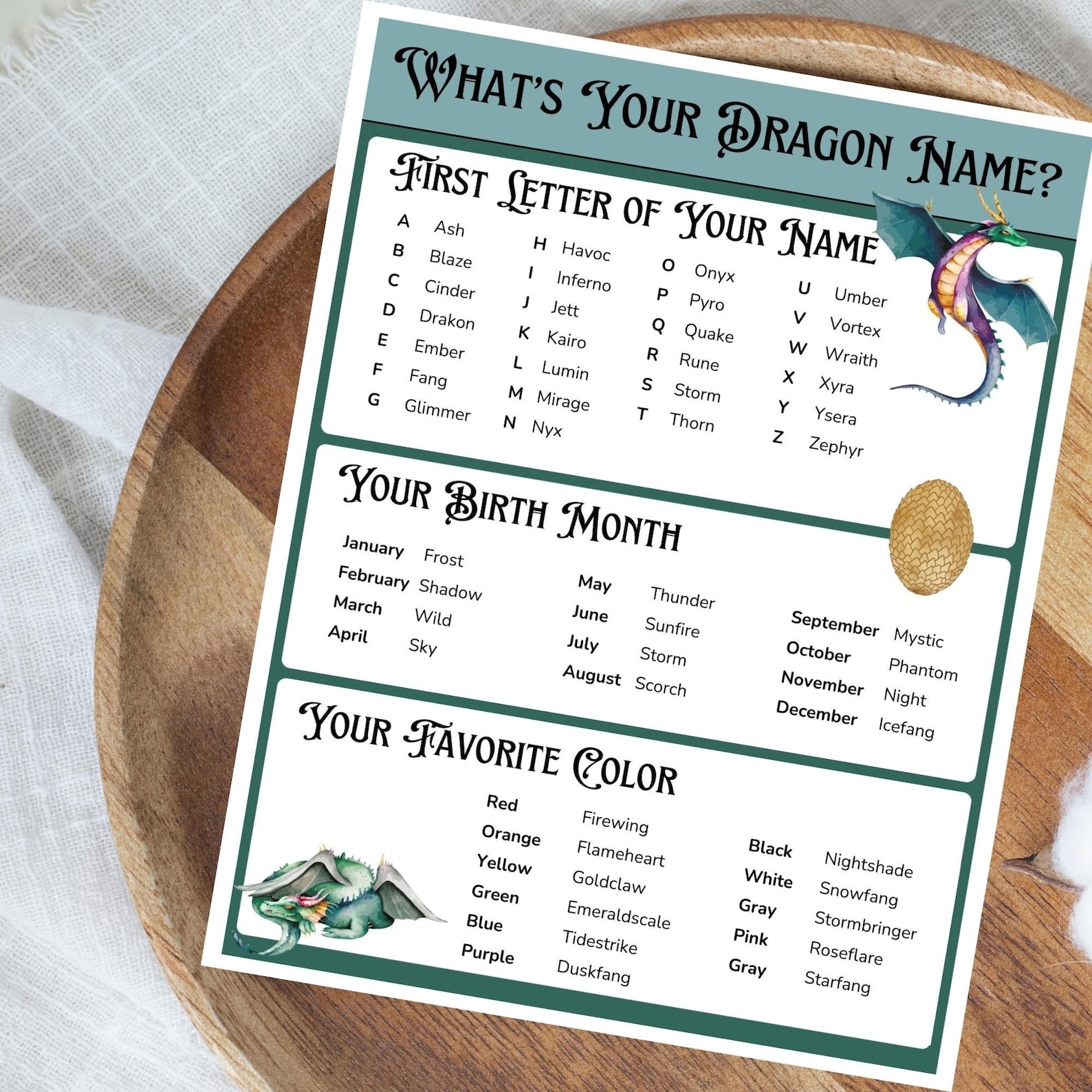 Whats Your Dragon Name Generator, Dragon Party Game Night Activity Kids ...