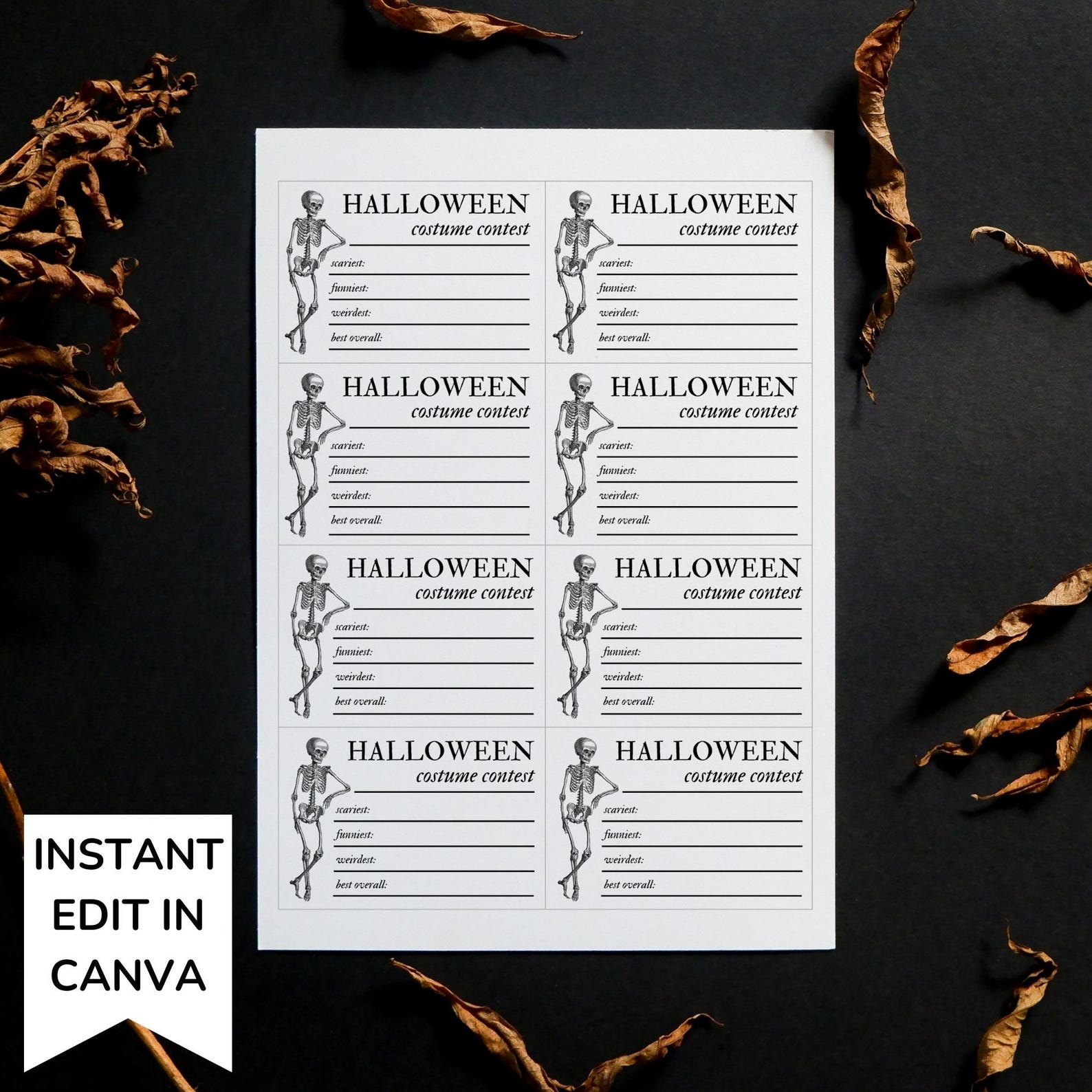 Editable Halloween Costume Contest Voting Cards Template, Best Costume ...