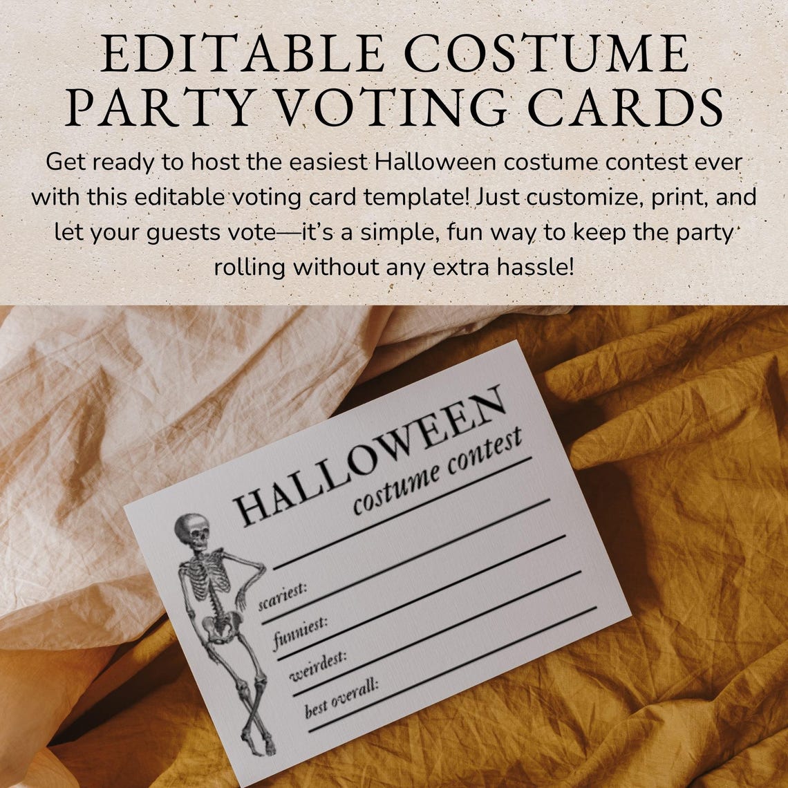 Editable Halloween Costume Contest Voting Cards Template, Best Costume ...