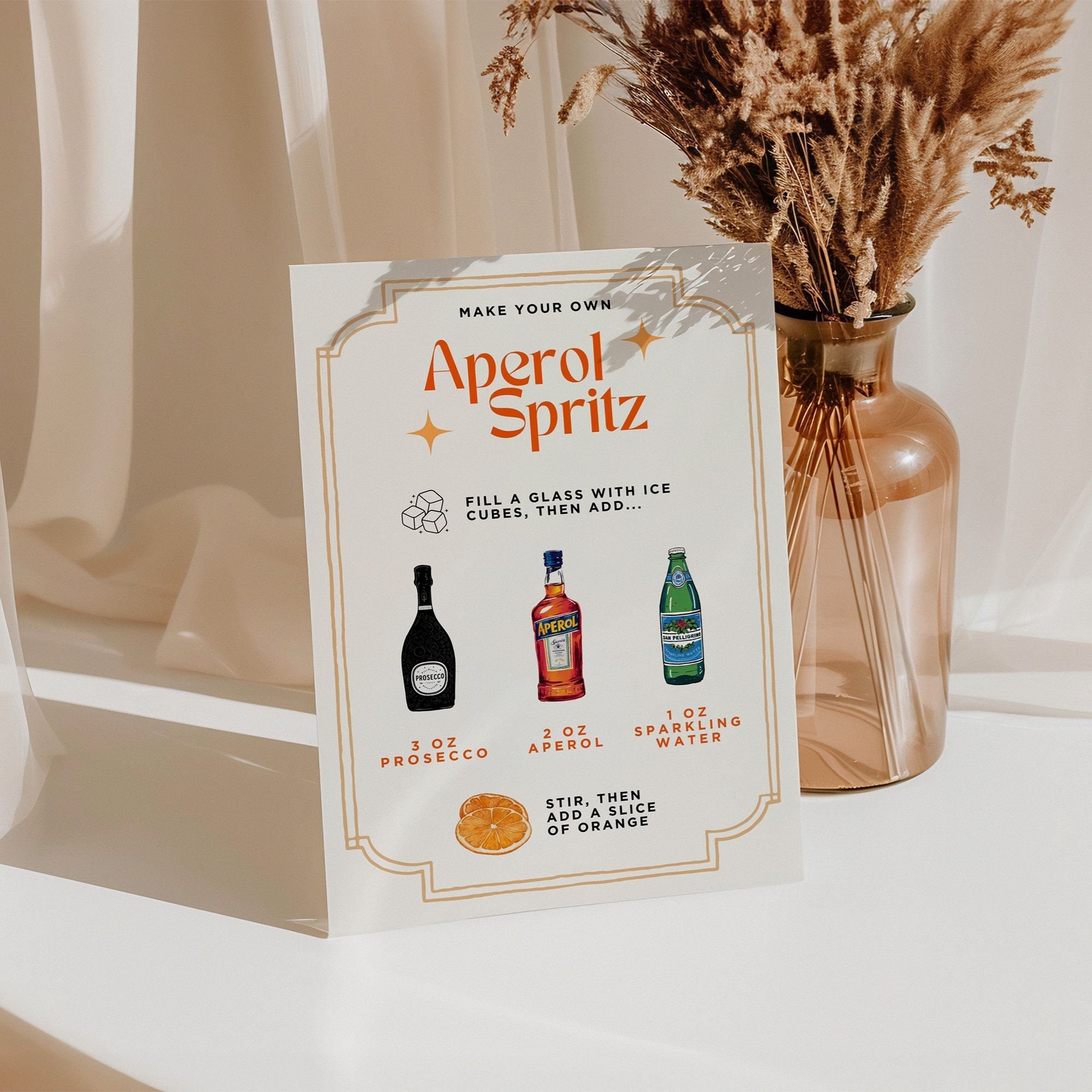 Signature Drink Aperol Spritz Recipe Card, Editable Make Your Own ...