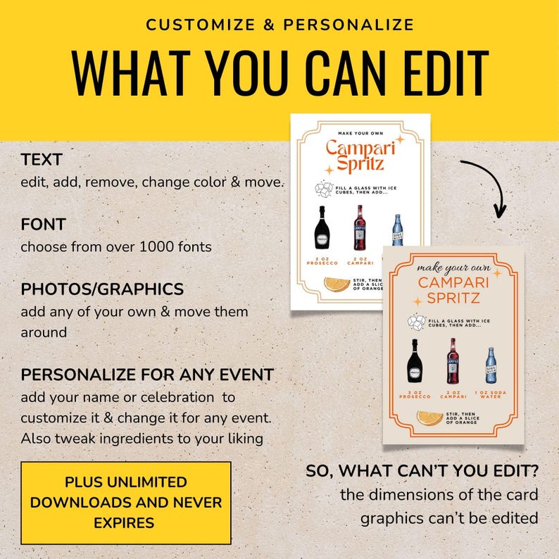 Campari Spritz Bar Sign Printable, Spritz Station Cocktail Recipe Card ...