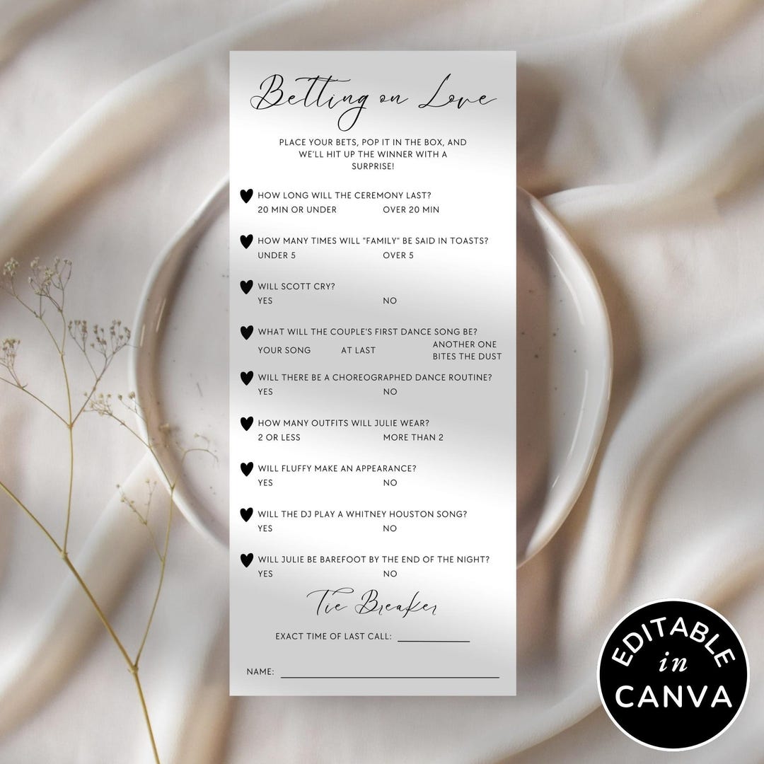 Place Your Bet Wedding Prop Bet Template, Reception Game for Guests ...