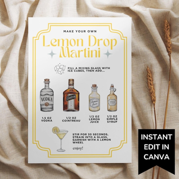 Signature Drink Aperol Spritz Recipe Card, Editable Make Your Own ...
