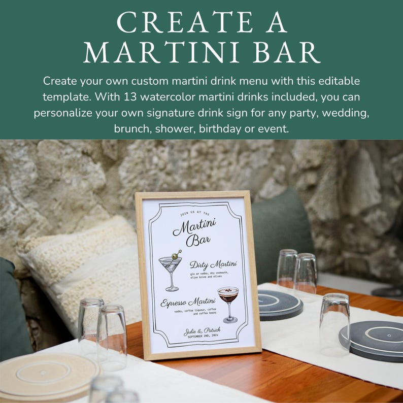 Martini Bar Sign Wedding Printable, Espresso Martini Signature Drink ...