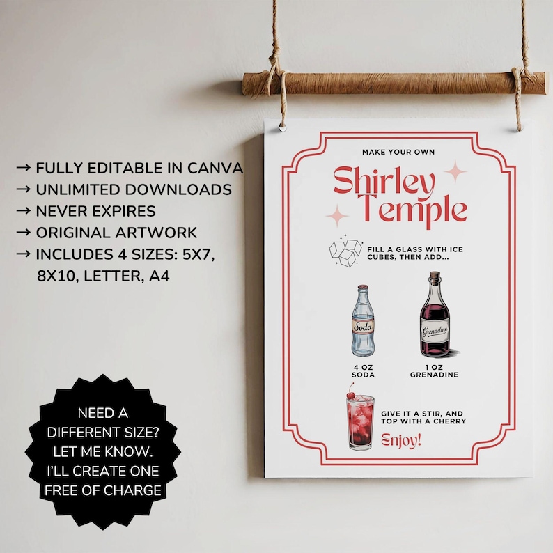 Shirley Temple Bar Sign Template, Drink Station Sign for Graduation ...