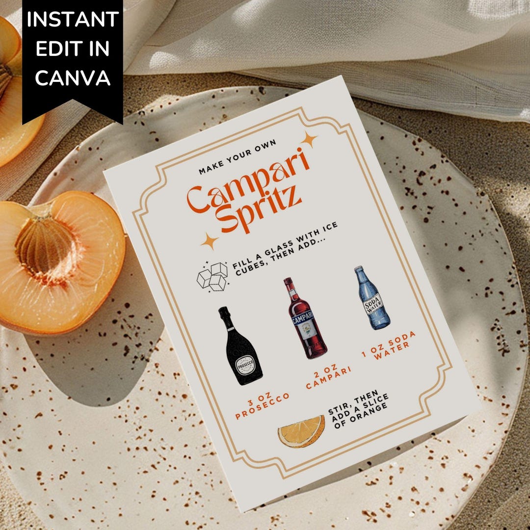 Campari Spritz Bar Sign Printable, Spritz Station Cocktail Recipe Card ...