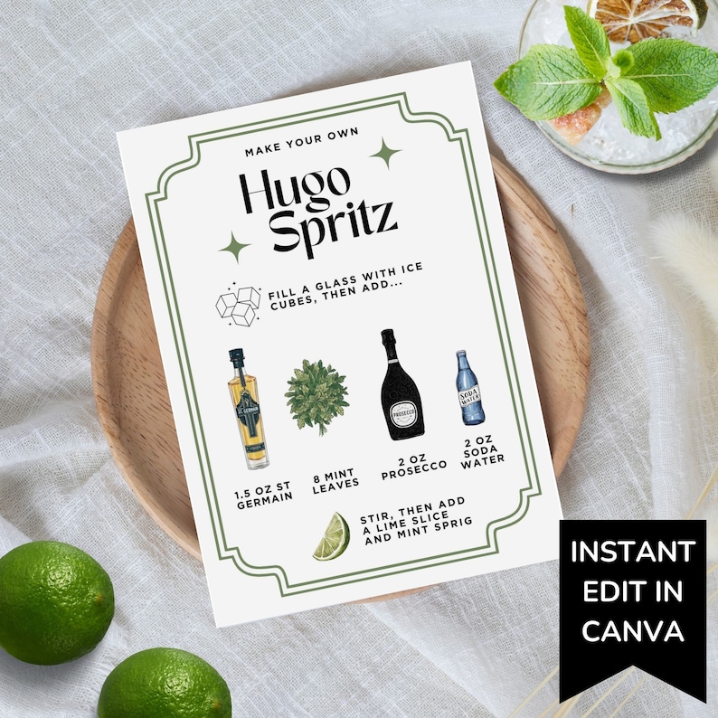 Hugo Spritz Bar Sign Template, Spritz Station DIY Cocktail Sign ...