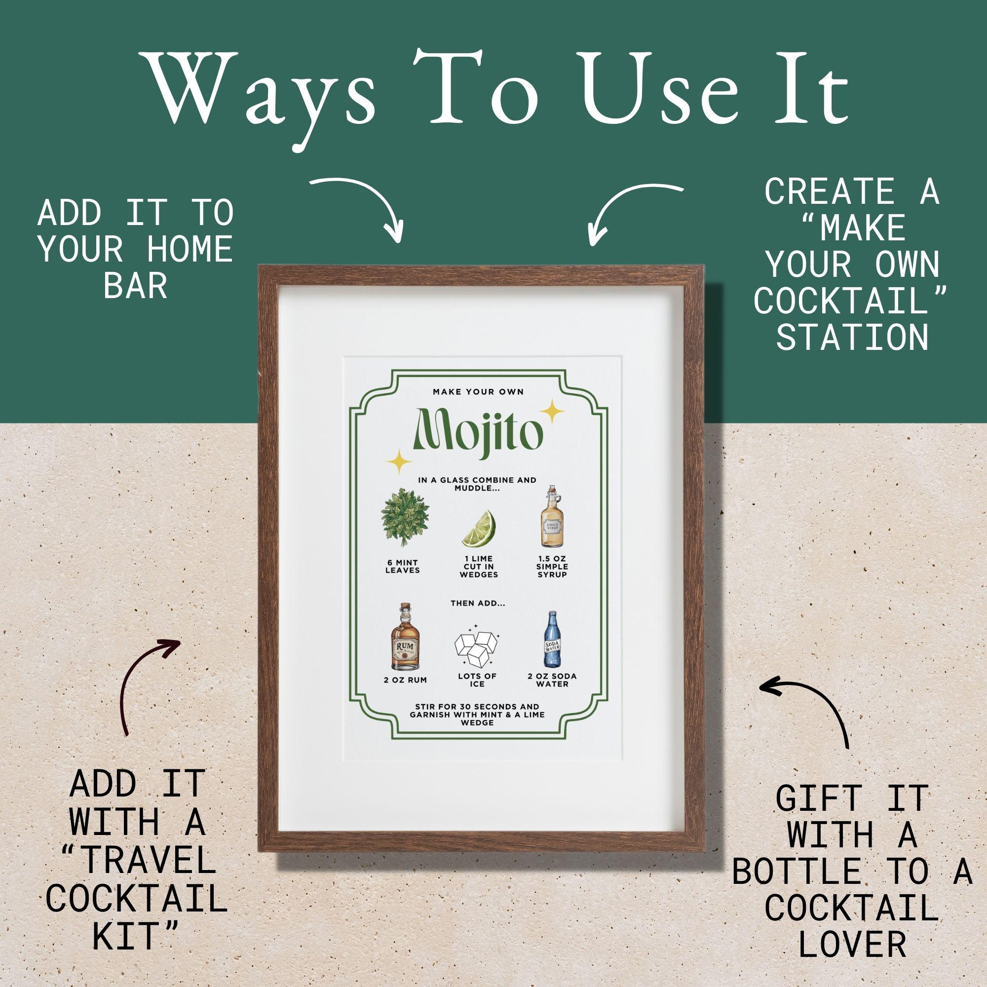 Mojito Cocktail Recipe Printable, Customizable Bar Menu Template ...