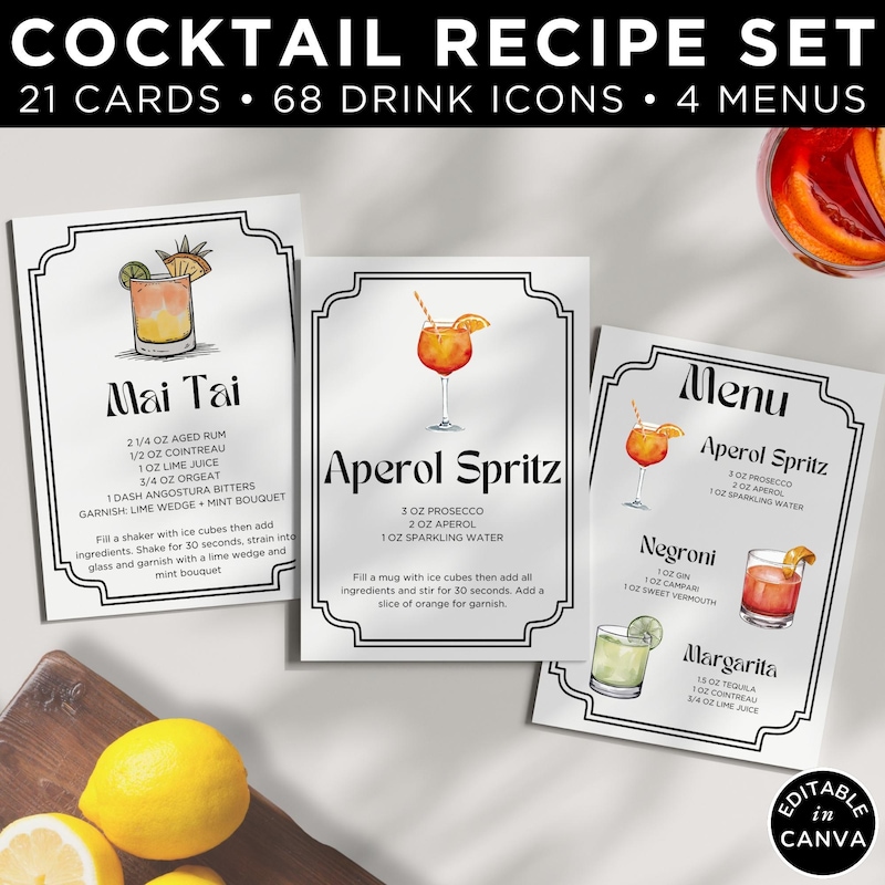 Drink Recipe Cards - Etsy