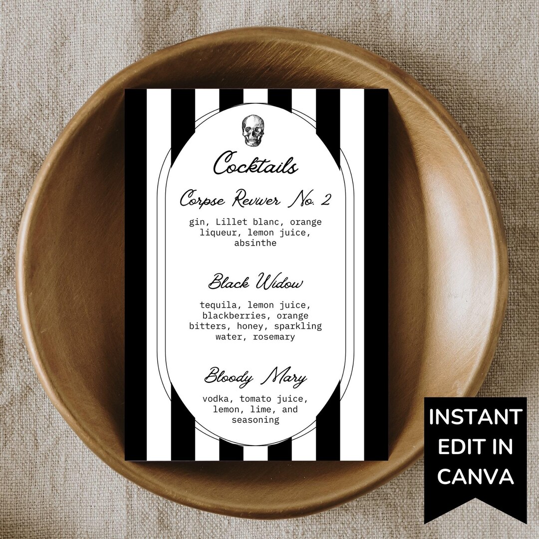 Halloween Bar Menu Template, Editable Drink Menu Printable, Gothic ...