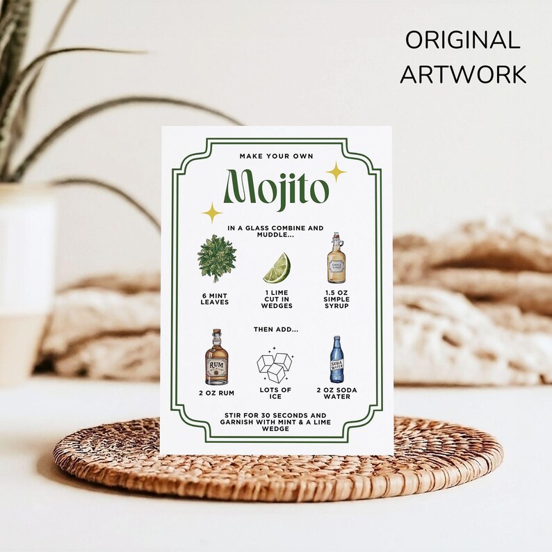 Mojito Cocktail Recipe Printable, Customizable Bar Menu Template ...