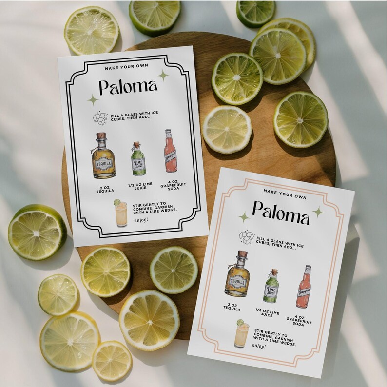 Paloma Drink Sign Template, Editable Cocktail Menu Card, Customizable ...