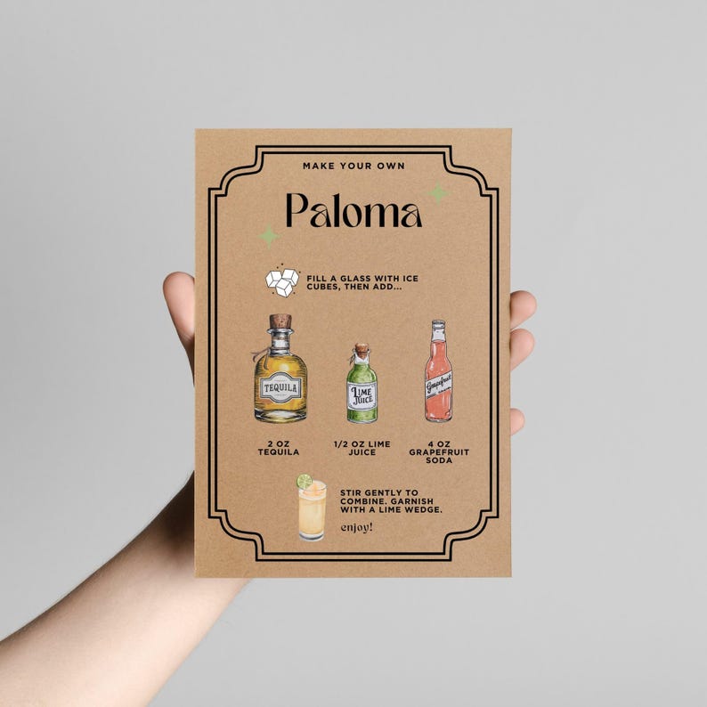 Paloma Drink Sign Template, Editable Cocktail Menu Card, Customizable ...