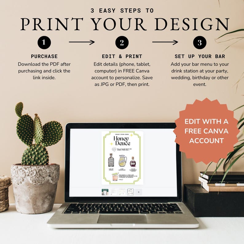 Honey Deuce Sign, Cocktail Recipe Template, Editable Cocktail Menu Card ...
