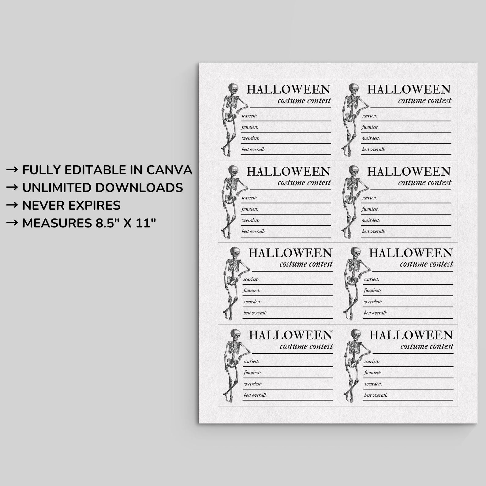 Editable Halloween Costume Contest Voting Cards Template, Best Costume ...