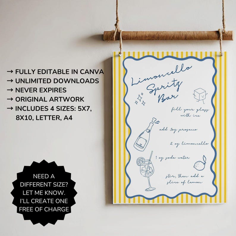 Limoncello Spritz Bar Sign Template, Editable Spritz Station Sign ...